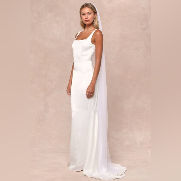 Lulus | Dresses | Lulusluxe Loveliness White Satin Backless Mermaid ...